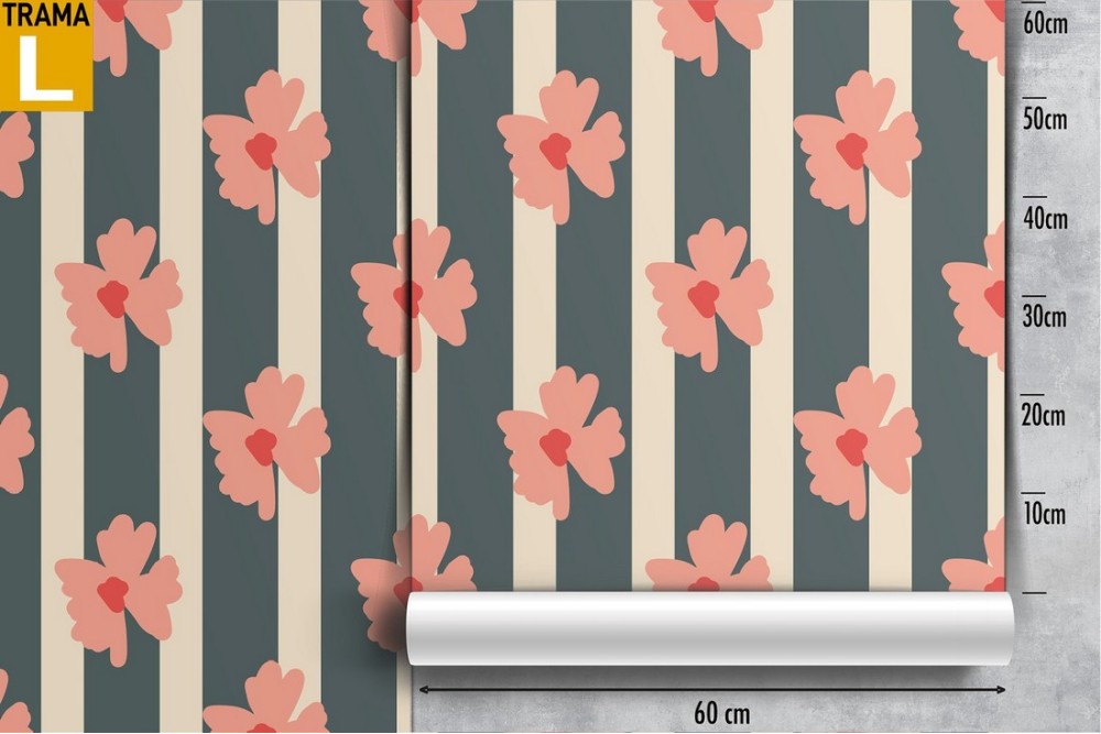Carta da parati fiori e righe design moderno. e adesivi murali