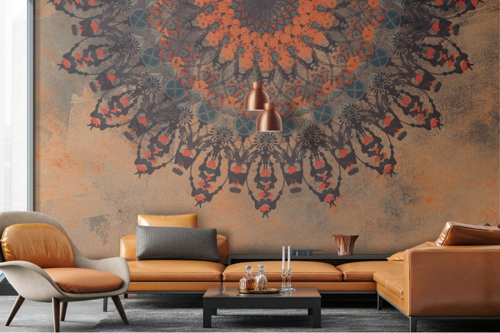 Carta da parati mandala zen orientale arancione