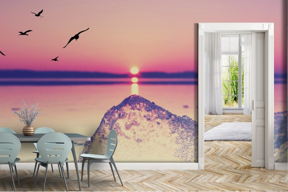 Carta da parati paesaggio alba tramonto mare e adesivi murali