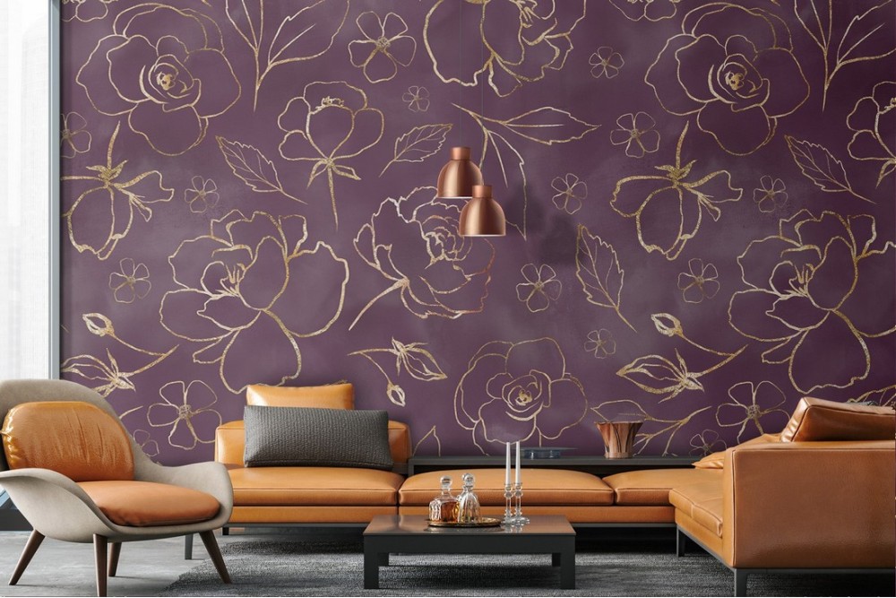 Carta da parati pattern fiori stilizzati luxury e adesivi murali
