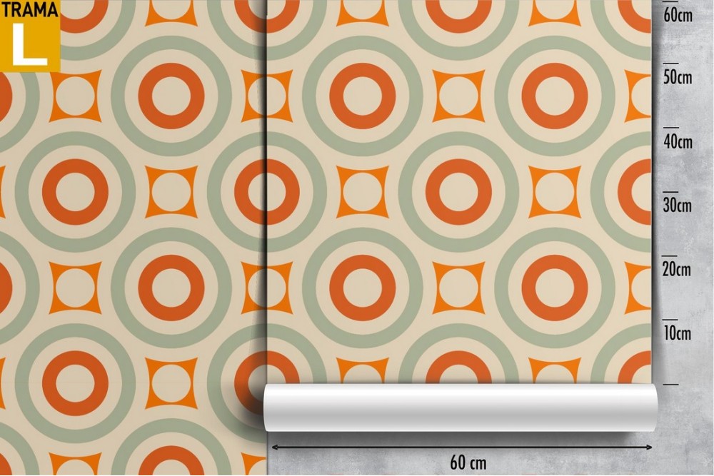 Carta da parati cerchi e geometrie anni '70 pattern e adesivi murali